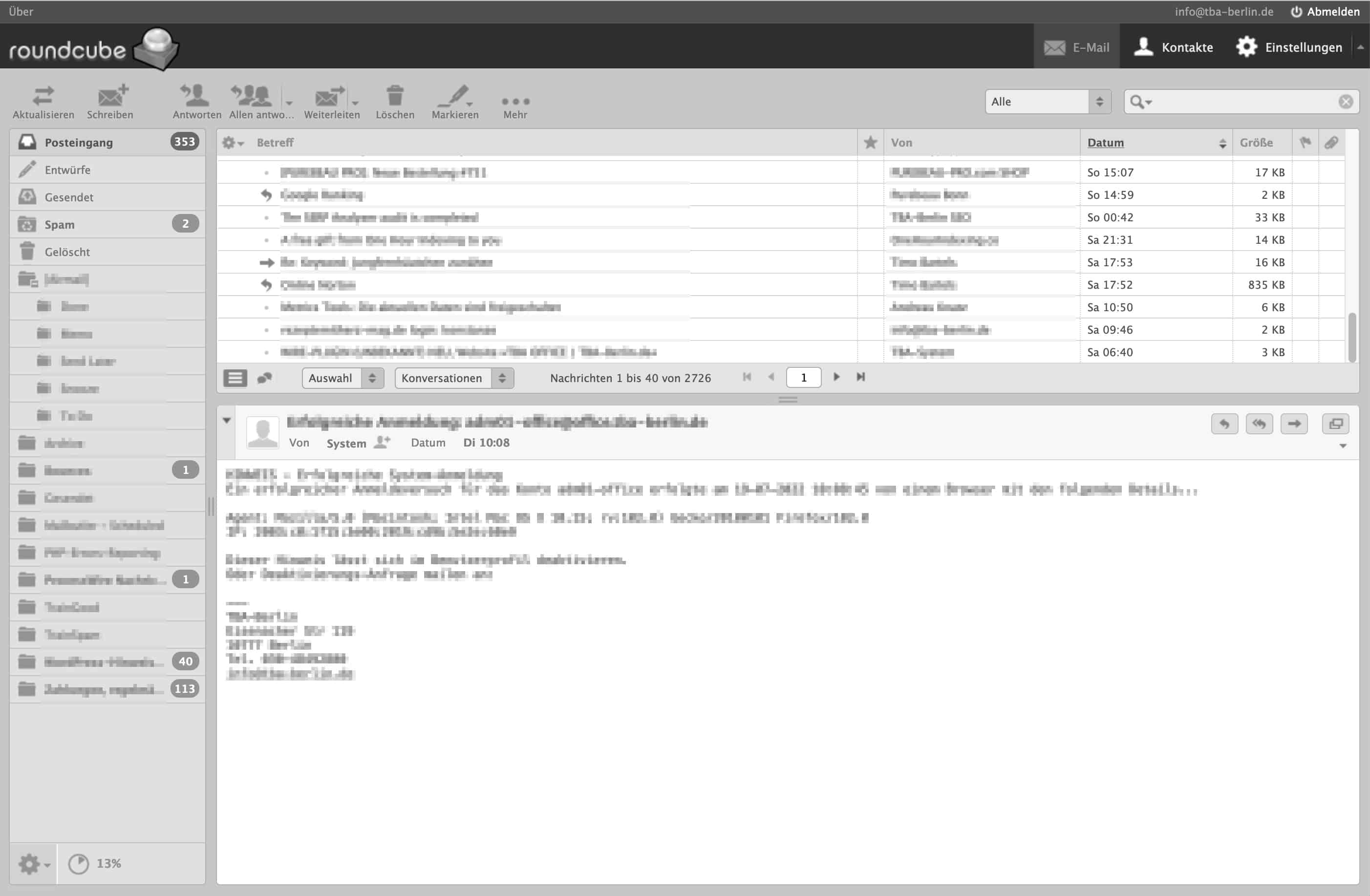 Webmail - online editing with Roundcube | TBA-BERLIN